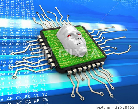 3d illustration of computer chip with evil face のイラスト素材 [33528455] - PIXTA