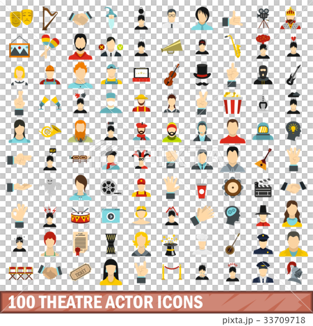 100 theatre actor icons set, flat style - Stock Illustration [33709718 ...
