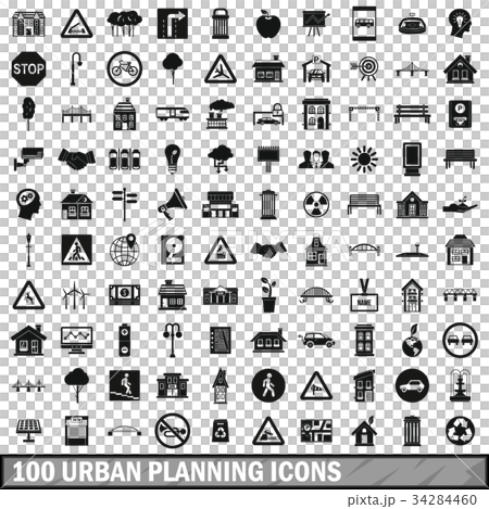 100 urban planning icons set, simple style - Stock Illustration ...