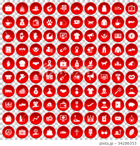 100 charity icons set redのイラスト素材 [34286353] - PIXTA