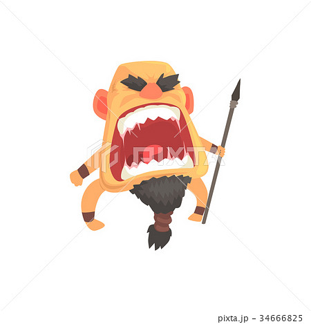 Screaming warrior attacking with spear, furiousのイラスト素材 [34666825] - PIXTA