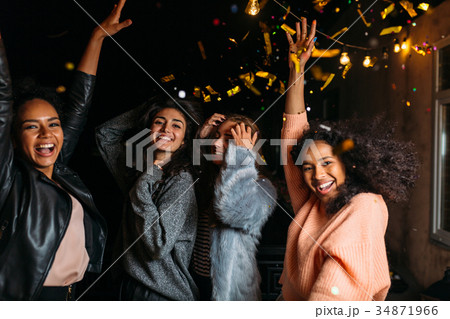 Group of young women hanging out together, dancing | materials ...