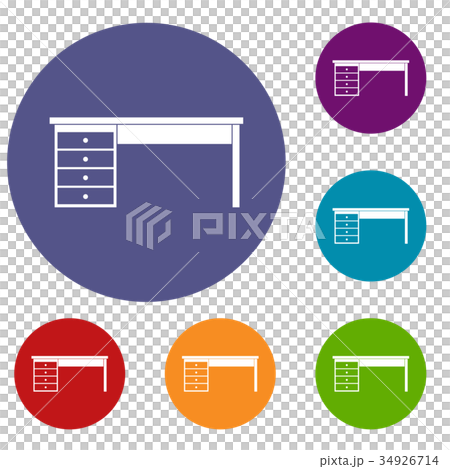 Wooden office desk icons set - Stock Illustration [34926714] - PIXTA