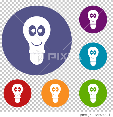 Smiling light bulb with eyes icons set - Stock Illustration [34926891 ...