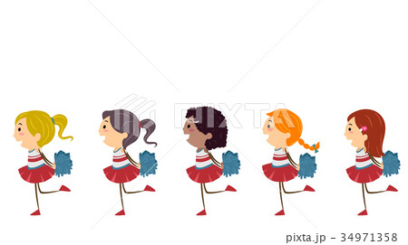 Stickman Kids Girls Cheer Run Pompoms Illustrationのイラスト素材 [34971358 ...