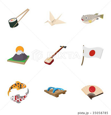 Holiday in Japan icons set, cartoon styleのイラスト素材 [35058785] - PIXTA