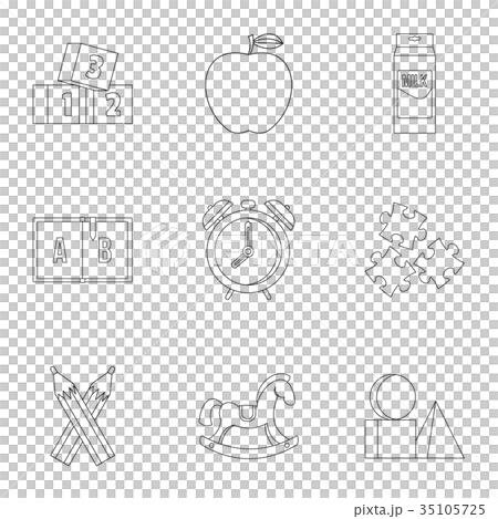 School time icons set, outline styleのイラスト素材 [35105725] - PIXTA