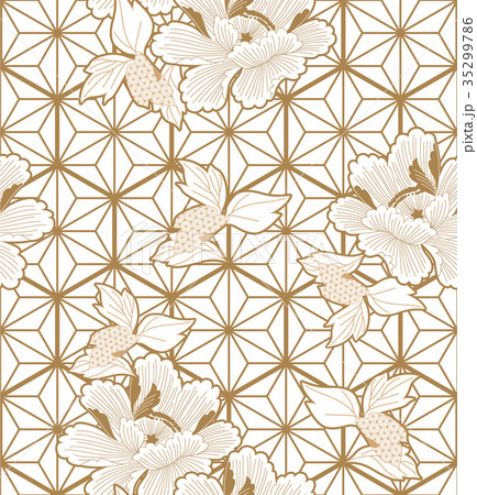 Japanese pattern vector. Gold flower geometric bacのイラスト素材 [35299786 ...