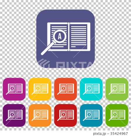 Magnifying glass over open book icons set - Stock Illustration ...