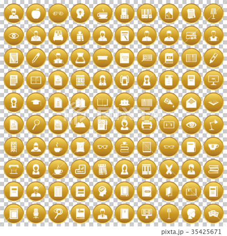 100 reader icons set gold - Stock Illustration [35425671] - PIXTA
