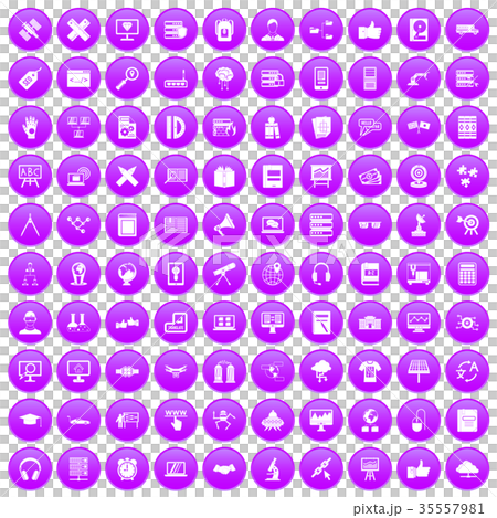 100 education technology icons set purple - Stock Illustration ...