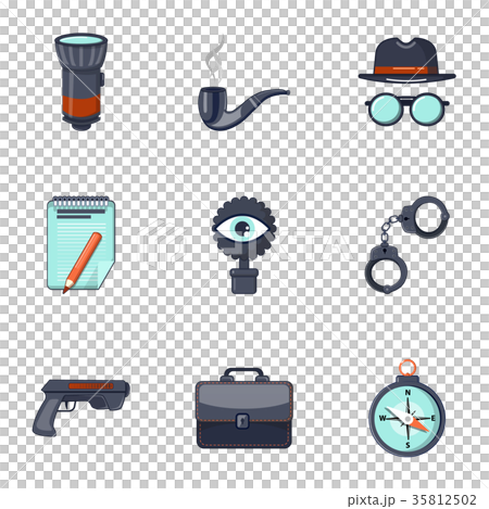 Detective equipment icons set, cartoon style - Stock Illustration ...