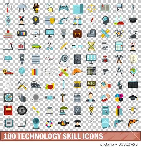 100 technology skill icons set, flat style-插圖素材 [35813458] - PIXTA圖庫