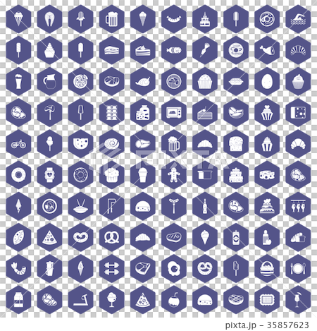 100 calories icons hexagon purpleのイラスト素材 [35857623] - PIXTA