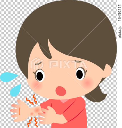 Woman who is troubled with swelling on her arm - Stock Illustration ...