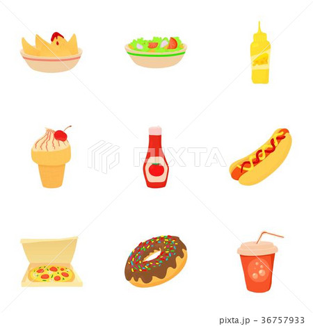 Fast food menu icons set, cartoon styleのイラスト素材 [36757933] - PIXTA