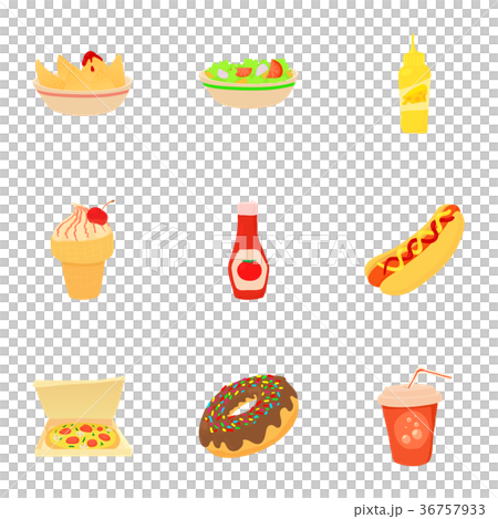 Fast food menu icons set, cartoon style - Stock Illustration [36757933 ...