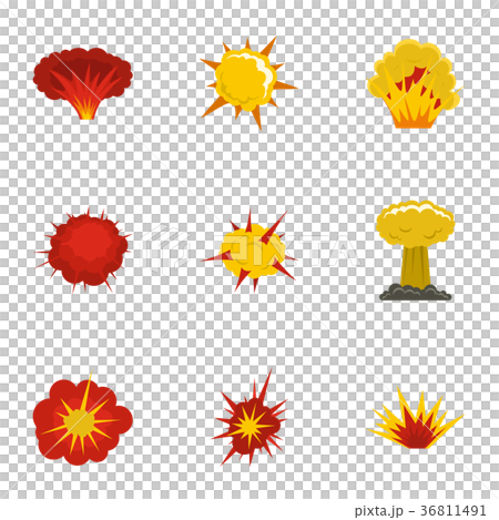 Explosion destruction icons set, flat style - Stock Illustration ...