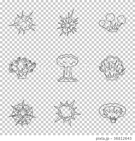 Explosion effect icons set, outline style - Stock Illustration ...