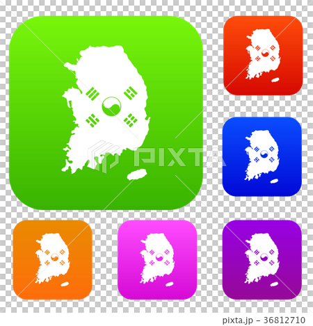 South Korea map with flag set collection - Stock Illustration [36812710 ...
