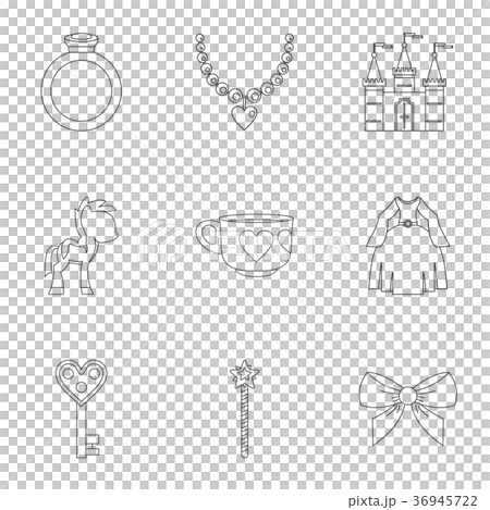 Princess things icon set, outline style - Stock Illustration [36945722 ...