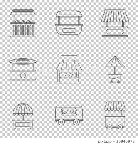 Market stall icon set, outline style - Stock Illustration [36946978 ...