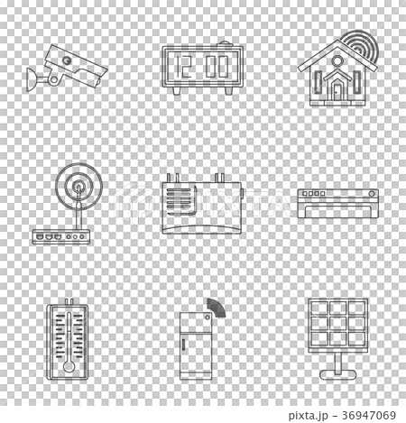 Smart home devices icon set, outline style - Stock Illustration ...