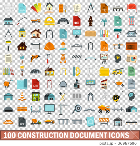 100 construction document icons set, flat style - Stock Illustration ...