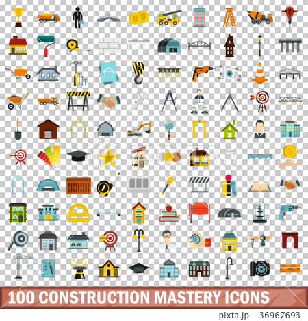 100 construction mastery icons set, flat style - Stock Illustration ...