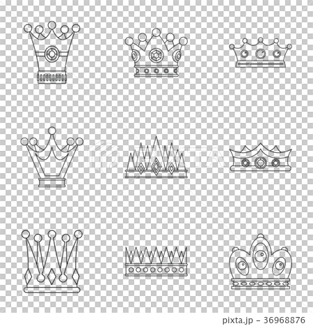 Medieval crown icon set, outline style - Stock Illustration [36968876 ...