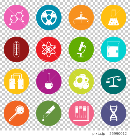 Chemical laboratory icons many colors set - Stock Illustration ...