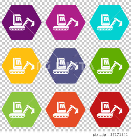 Mini excavator icon set color hexahedron - Stock Illustration [37171541 ...