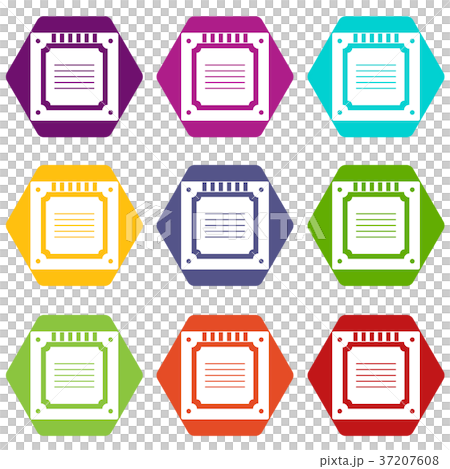 Modern multicore CPU icon set color hexahedron - Stock Illustration ...