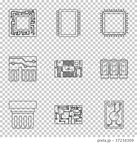 Processor icons set, outline style - Stock Illustration [37238309] - PIXTA