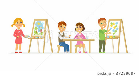 Children drawing in class - cartoon peopleのイラスト素材 [37259687] - PIXTA