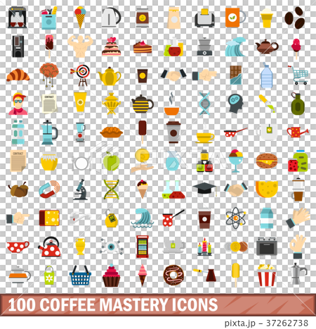 100 coffee mastery icons set, flat style - Stock Illustration [37262738 ...