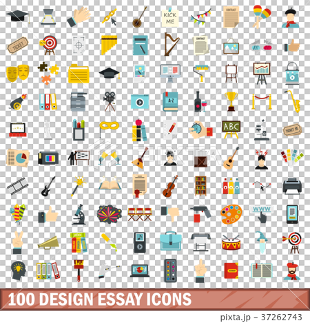 100 design essay icons set, flat style - Stock Illustration [37262743 ...