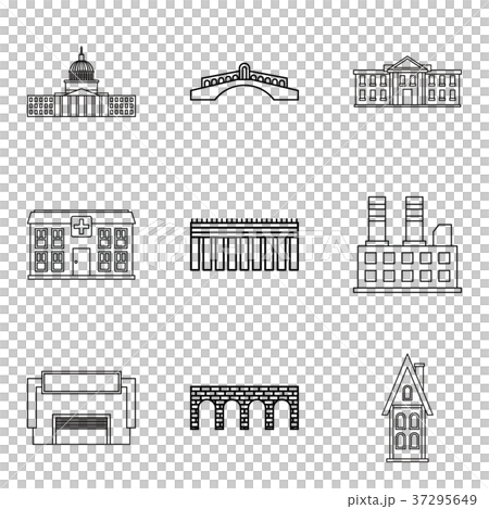 Front elevation icons set, outline style - Stock Illustration [37295649 ...