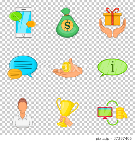 Mobile banking support icon set, cartoon style - Stock Illustration ...
