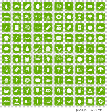 100 favorite food icons set grunge green - Stock Illustration [37297940 ...