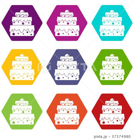 Big cake icon set color hexahedronのイラスト素材 [37374980] - PIXTA