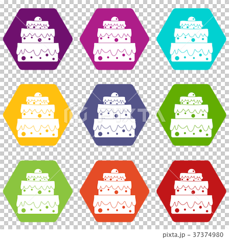 Big cake icon set color hexahedron - Stock Illustration [37374980] - PIXTA