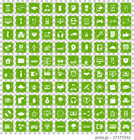 100 programmer icons set grunge green - Stock Illustration [37375592 ...
