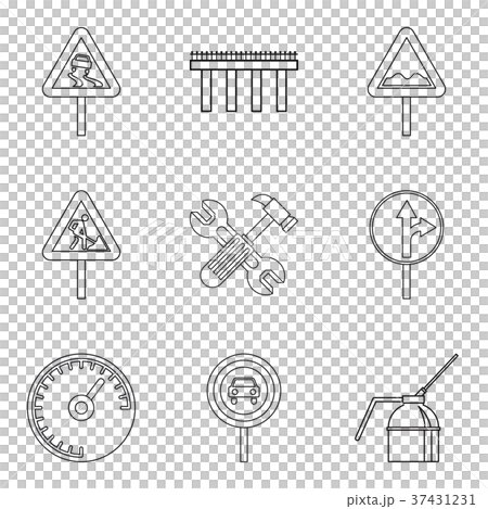 Rugged terrain icons set, outline style - Stock Illustration [37431231 ...