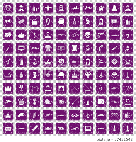100 film icons set grunge purple - Stock Illustration [37431548] - PIXTA