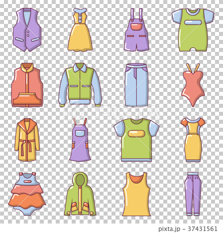 Fashion clothes wear icons set, cartoon style - Stock Illustration ...