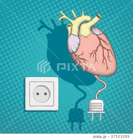 Human heart with an electric plug and socket.のイラスト素材 [37523205] - PIXTA