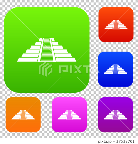 Ziggurat in Chichen Itza set color collection - Stock Illustration ...