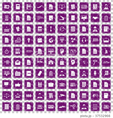 100 work paper icons set grunge purple-插圖素材 [37532908] - PIXTA圖庫