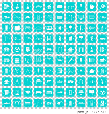 100 architecture icons set grunge blue-插圖素材 [37571515] - PIXTA圖庫